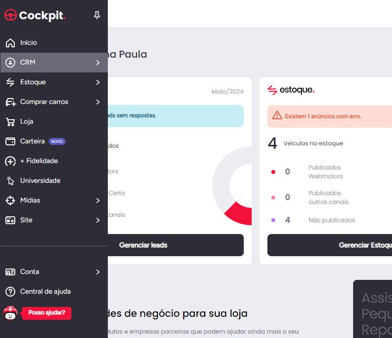 Como acessar o CRM do Cockpit? – Lojas&Concessionárias